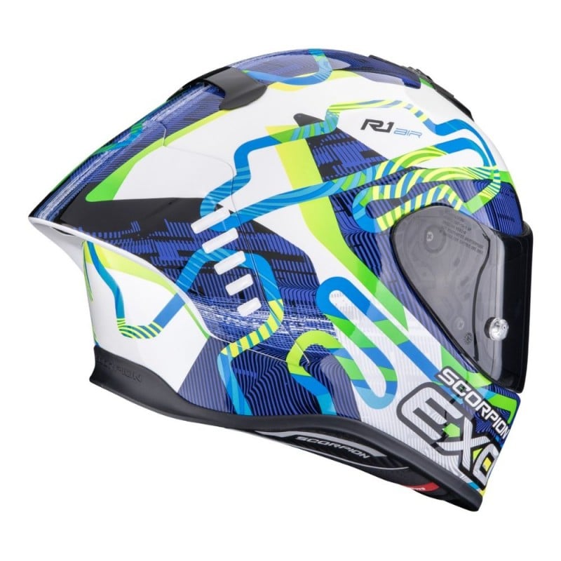 Casco SCORPION EXO-R1 Evo II Air Cornering blanco / azul / verde